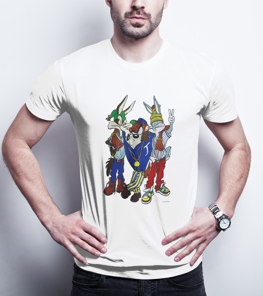 Rare Looney Tunes Hip Hop Bugs Taz Wile E Coyote Peace Sign Pose T-Shirt