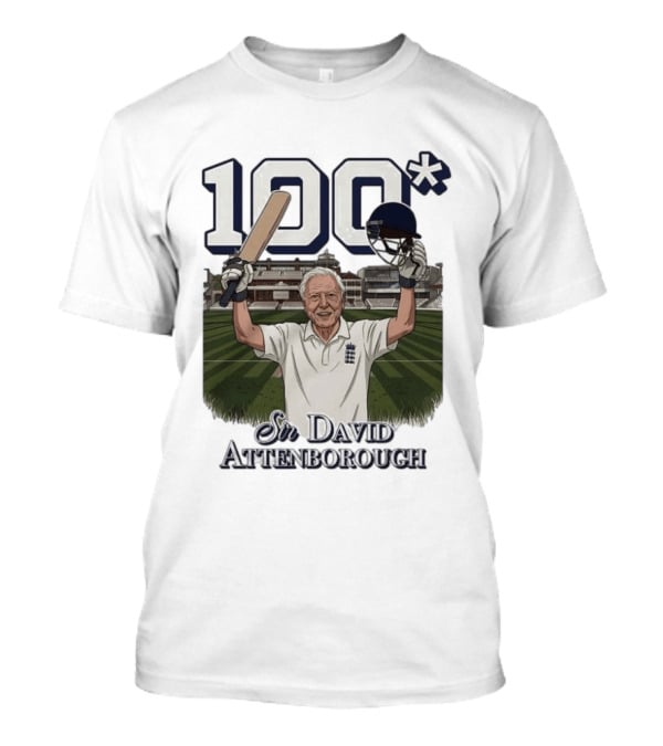 Sir David Attenborough 100 Cricket Legend Batting Milestone T-Shirt