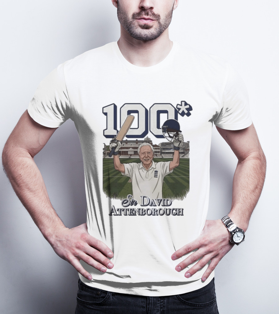 Sir David Attenborough 100 Cricket Legend Batting Milestone T-Shirt