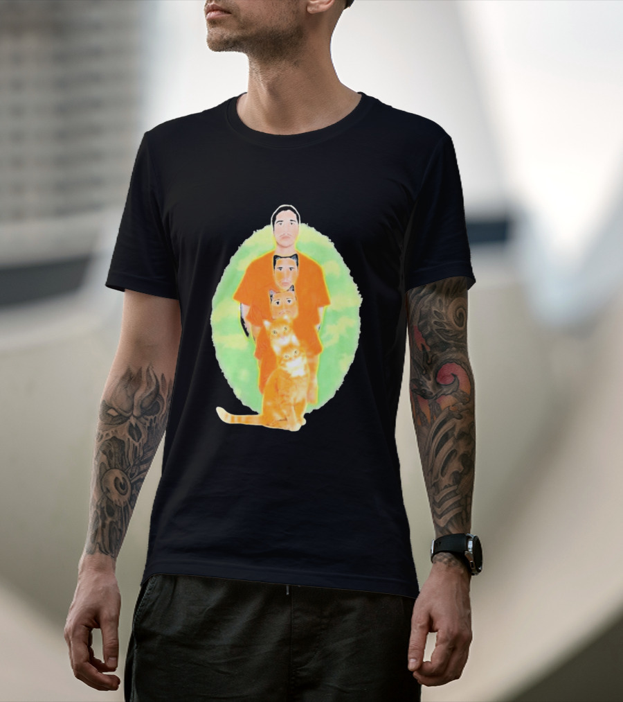 Julian And Logan Julian And Logan Logan Meows With Orange Cat Stack T-Shirt