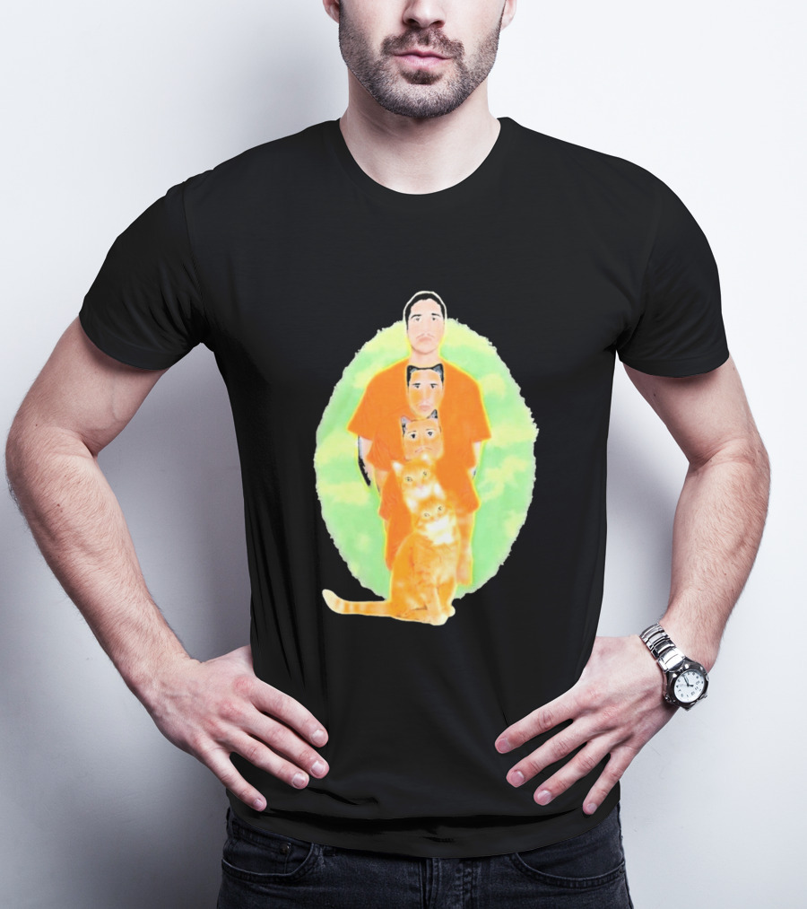 Julian And Logan Julian And Logan Logan Meows With Orange Cat Stack T-Shirt