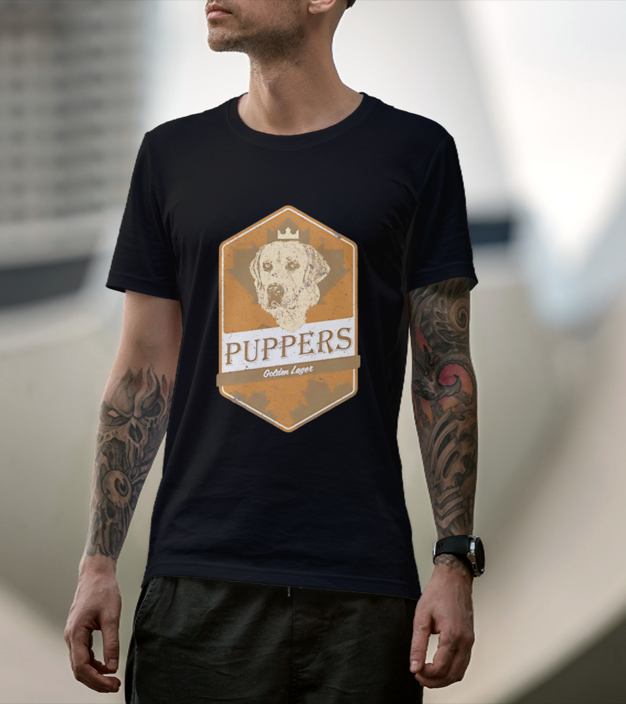 Puppers Golden Lager Dog Label Image With Crown T-Shirt