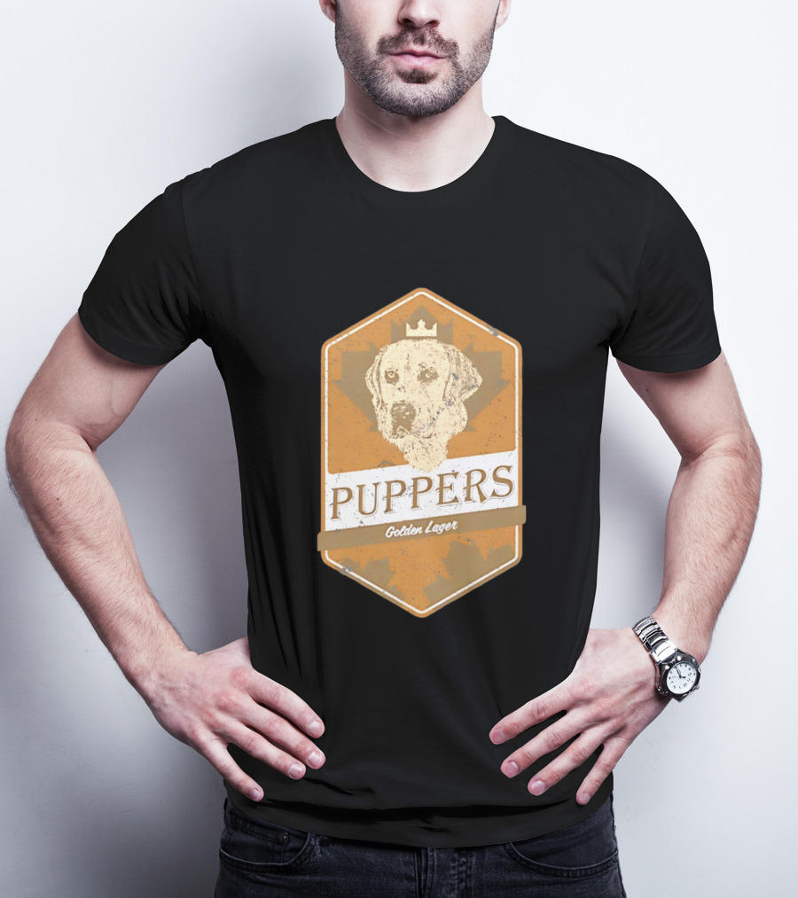 Puppers Golden Lager Dog Label Image With Crown T-Shirt
