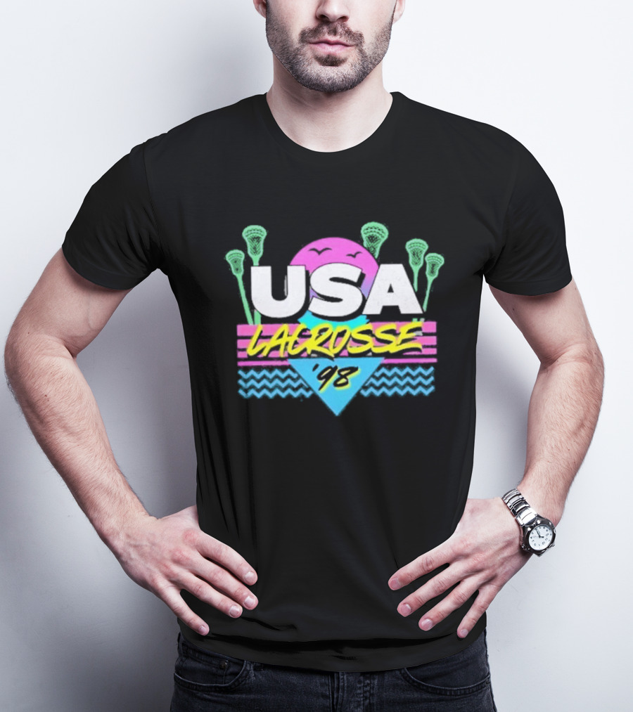 USA Lacrosse 92 Retro Neon Purple Sunset T-Shirt