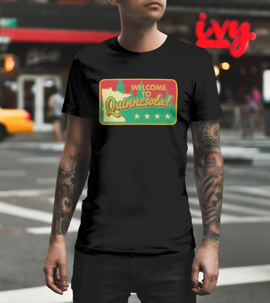 Welcome To Quinnesota State Map Forest Theme With Stars T-Shirt