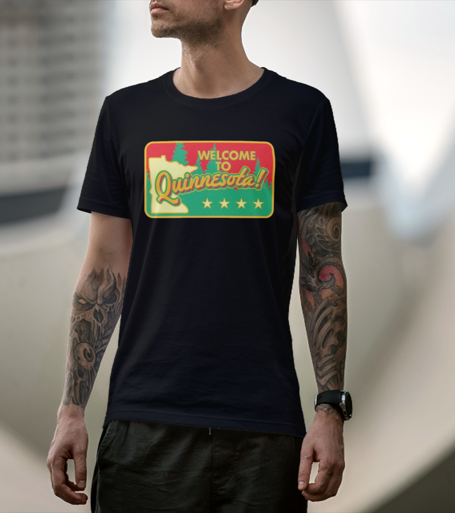 Welcome To Quinnesota State Map Forest Theme With Stars T-Shirt