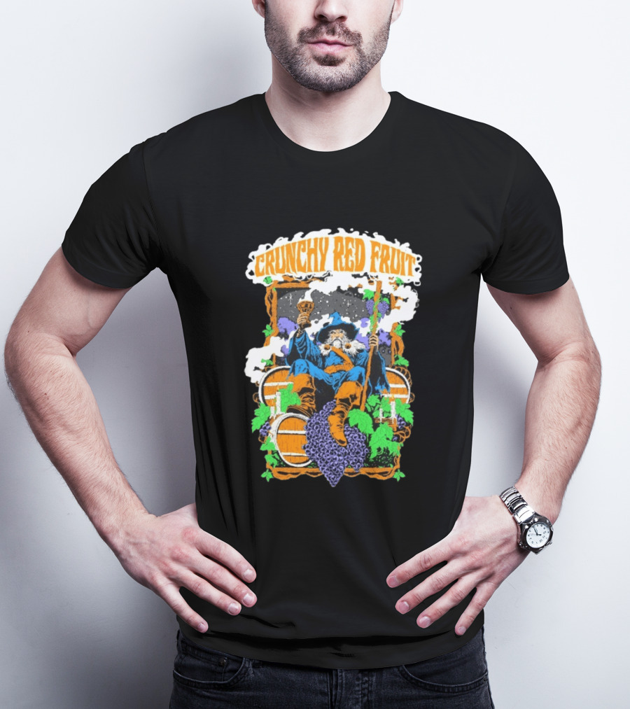 Crunchy Red Fruit Wizard With Grapes And Barrels T-Shirt