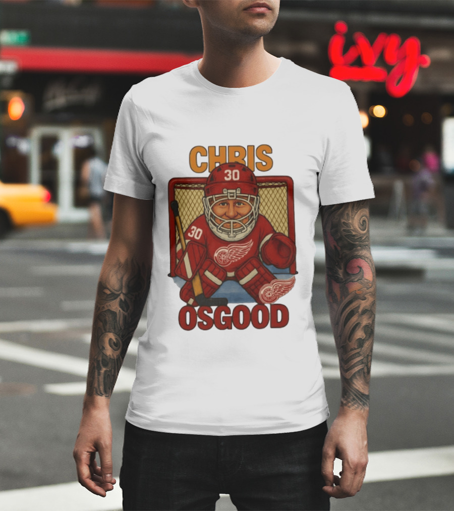 CHRIS OSGOOD 30 Detroit Red Wings Hockey Goalie Caricature T-Shirt