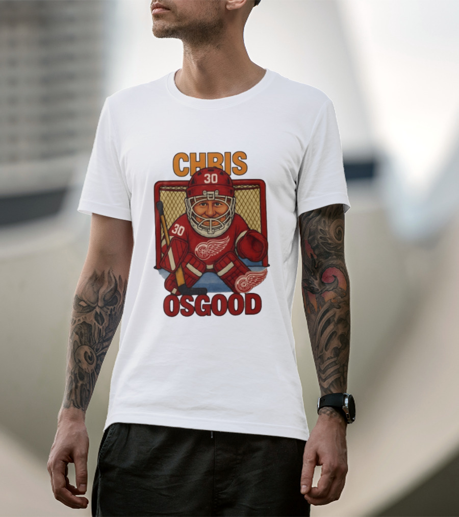 CHRIS OSGOOD 30 Detroit Red Wings Hockey Goalie Caricature T-Shirt