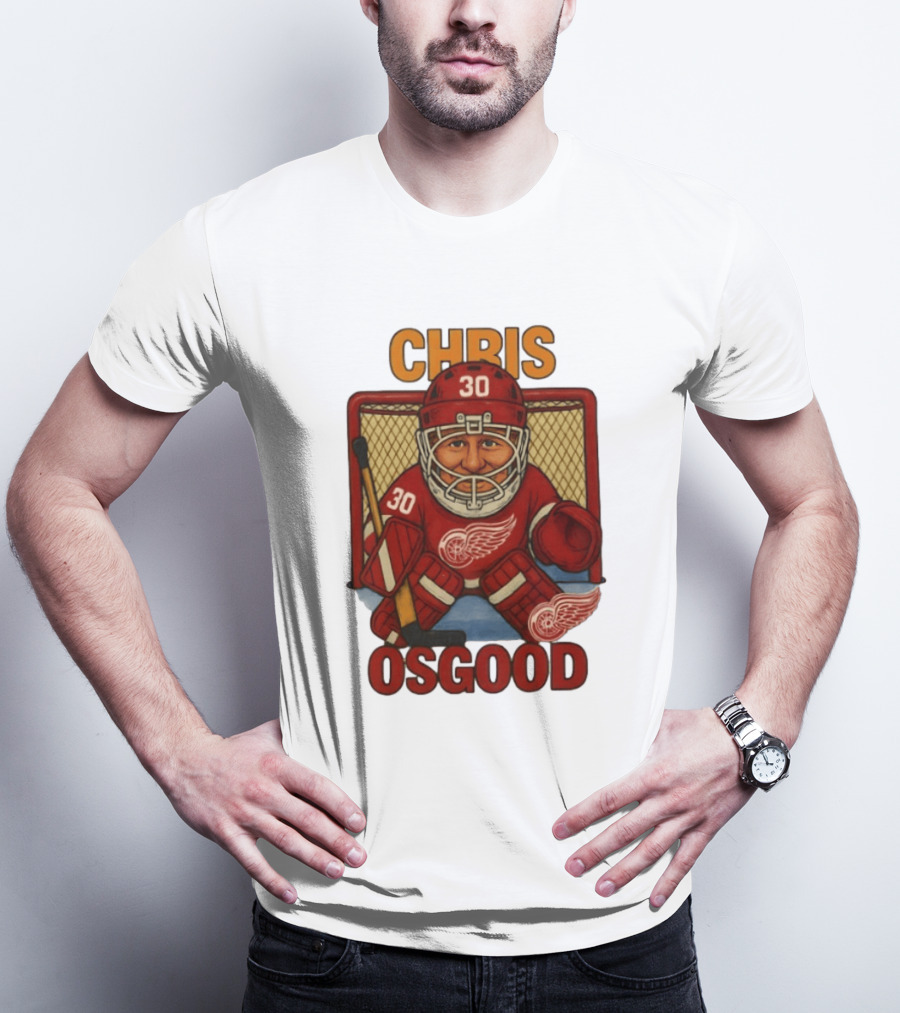 CHRIS OSGOOD 30 Detroit Red Wings Hockey Goalie Caricature T-Shirt