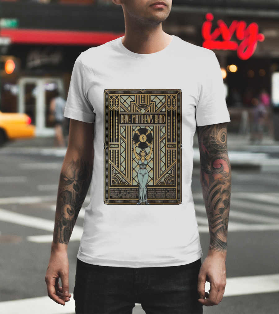 Dave Matthews Band 2026 Fall Tour Art Deco Concert Dates And Cities T-Shirt