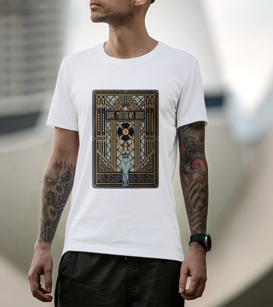 Dave Matthews Band 2026 Fall Tour Art Deco Concert Dates And Cities T-Shirt