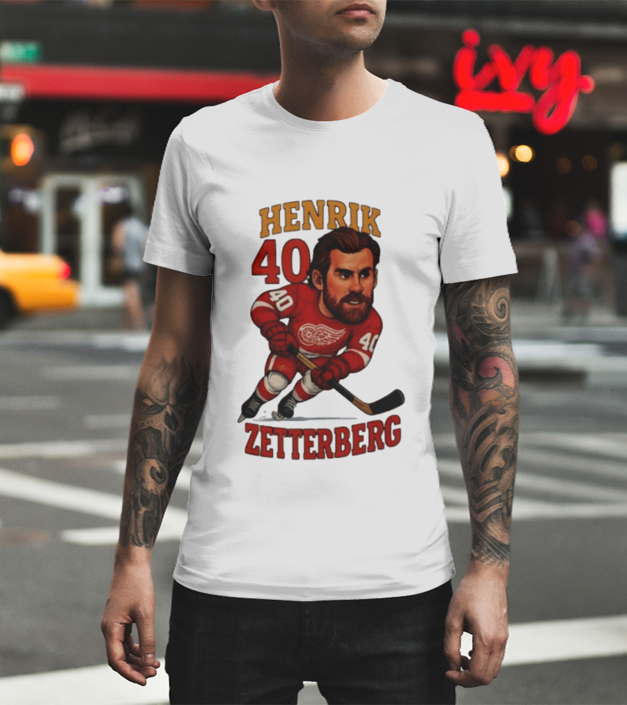 Henrik Zetterberg 40 Detroit Red Wings Hockey Player Caricature T-Shirt