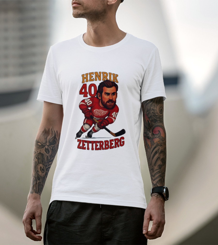 Henrik Zetterberg 40 Detroit Red Wings Hockey Player Caricature T-Shirt