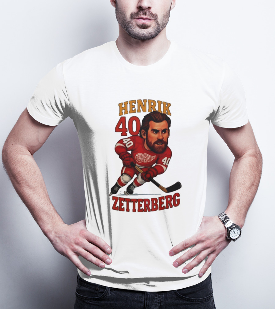 Henrik Zetterberg 40 Detroit Red Wings Hockey Player Caricature T-Shirt