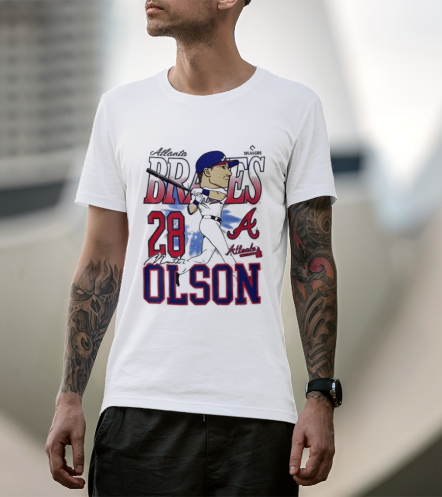Atlanta Braves 28 Olson Caricature T-Shirt