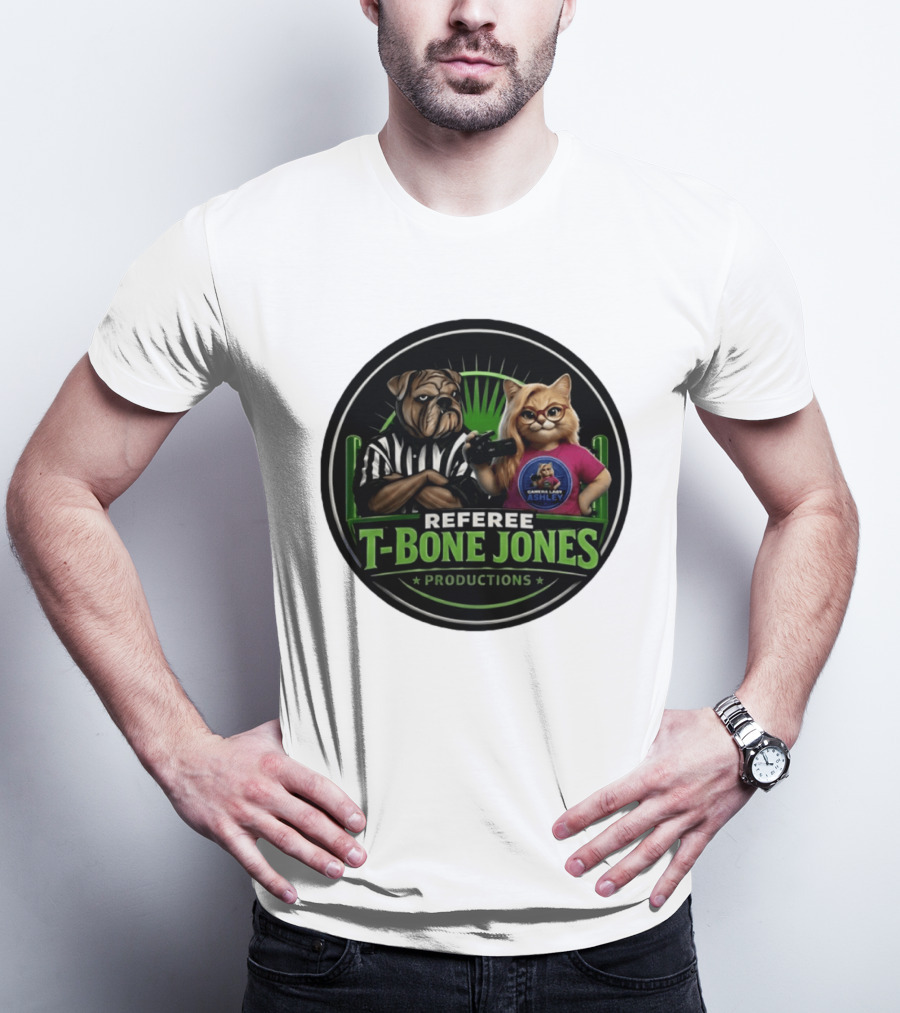 Referee Bone Jones Productions Light Blue Gaming Ashley Bulldog Cat T-Shirt