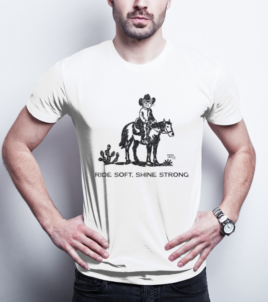 Cowboy Cat Riding Horse Ride Soft Shine Strong Cactus Scenery T-Shirt