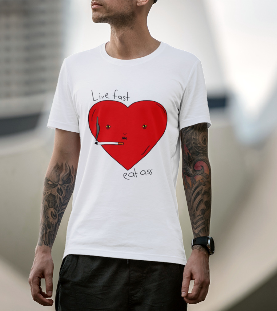 Live Fast Eat Ass Heart Smoking Cartoon T-Shirt