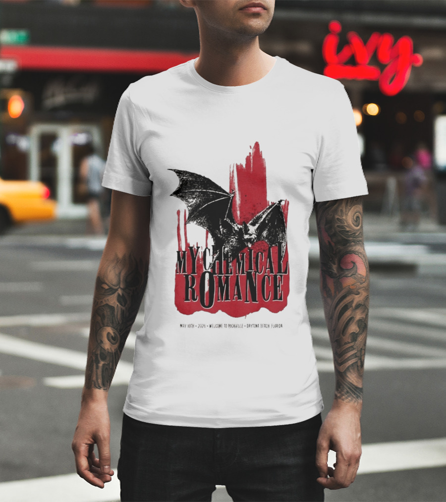 My Chemical Romance Daytona Beach FL May 10 2026 Tour Bat And Red Splash T-Shirt
