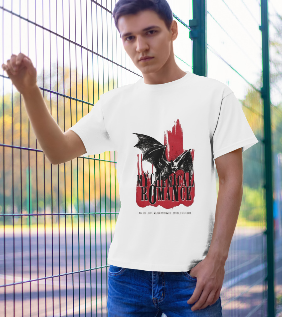My Chemical Romance Daytona Beach FL May 10 2026 Tour Bat And Red Splash T-Shirt