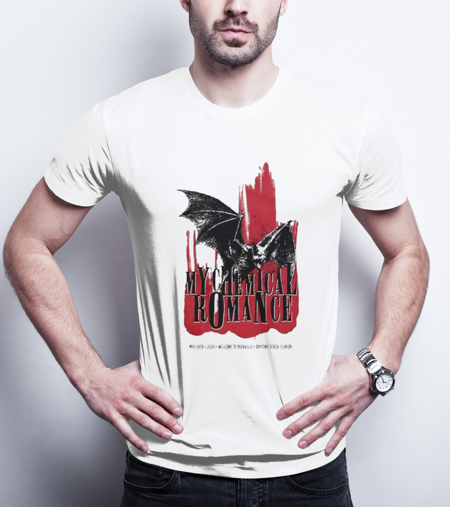 My Chemical Romance Daytona Beach FL May 10 2026 Tour Bat And Red Splash T-Shirt