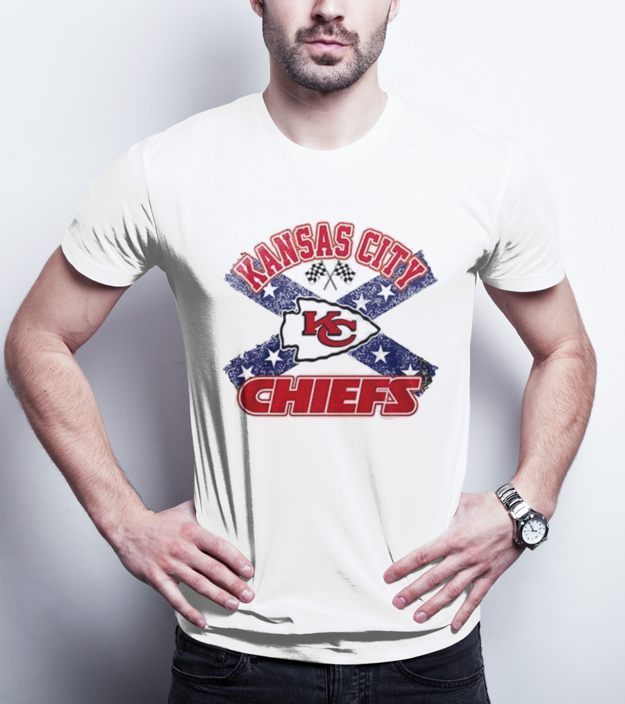 Kansas City Chiefs KC Red Logo Stars And Bars Caricature T-Shirt