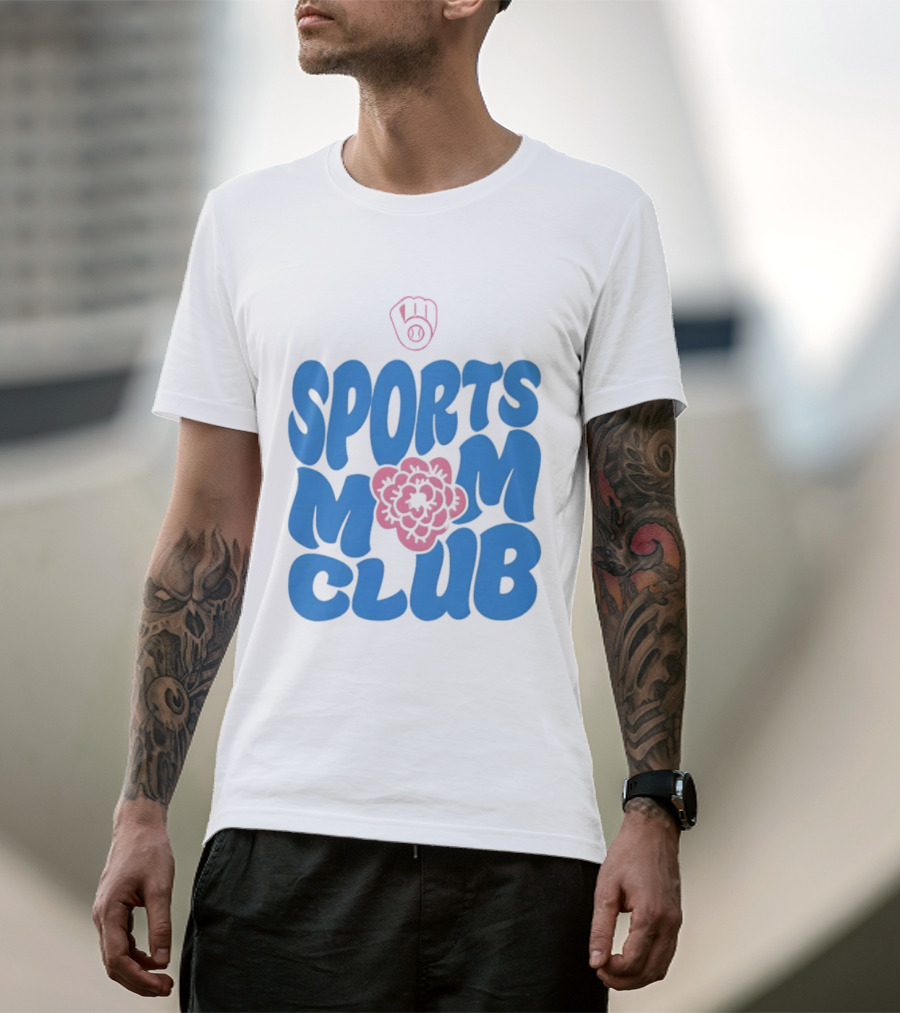 Milwaukee Brewers Sports Mom Club Mother's Day Baseball Mitt Flower T-Shirt