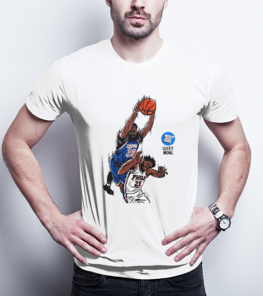 Knicks Vs 76ers Game 4 Iconic Moment Joel Embiid Mitchell Robinson NBA Matchup T-Shirt