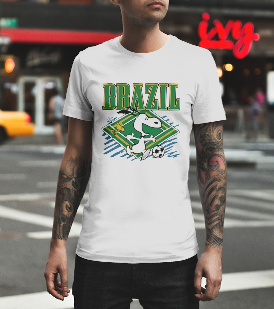 Brazil Soccer Snoopy Woodstock Peanuts Characters Football T-Shirt