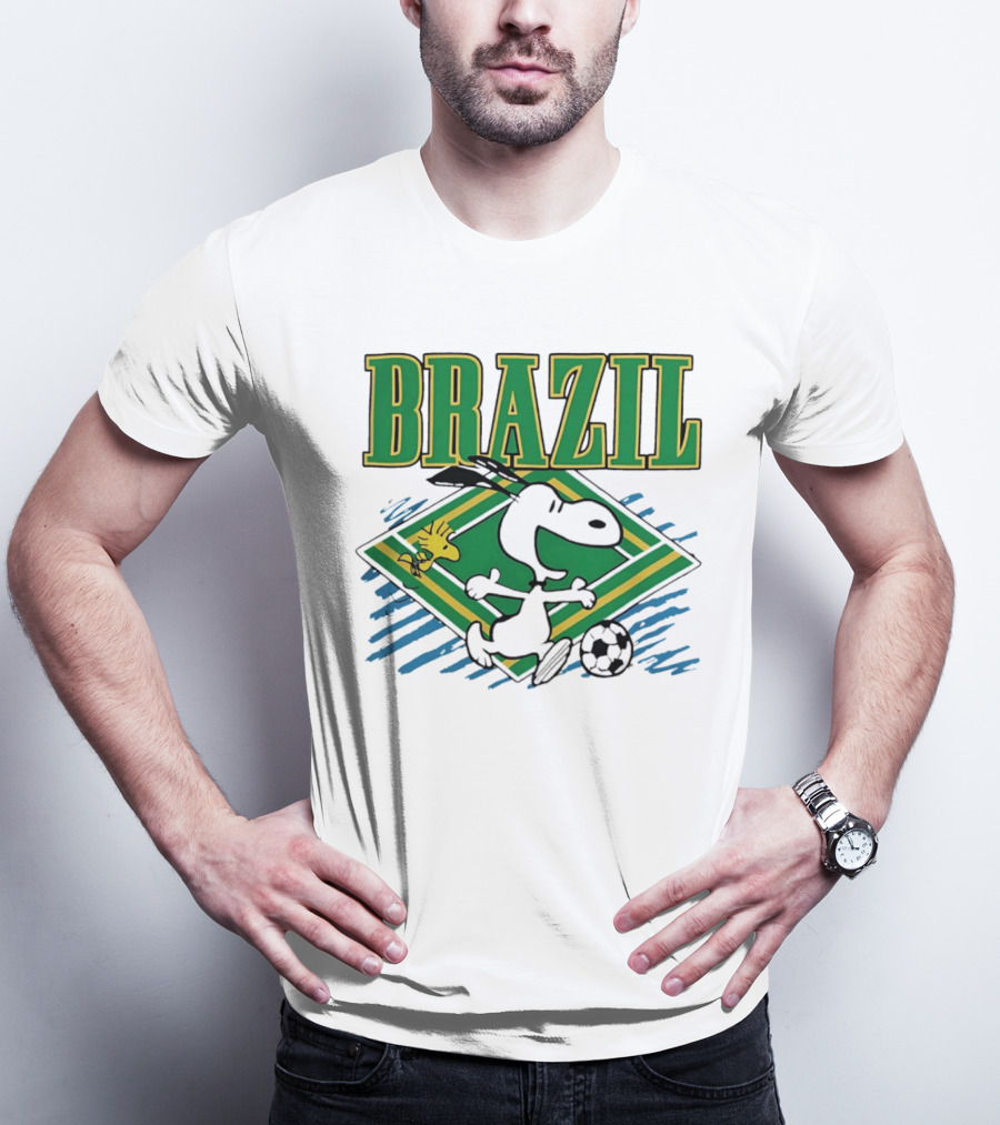 Brazil Soccer Snoopy Woodstock Peanuts Characters Football T-Shirt