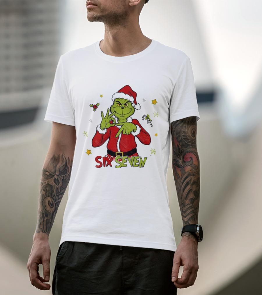 Grinch Santa Six Seven 6 7 Meme Christmas Stars Candy Cane T-Shirt
