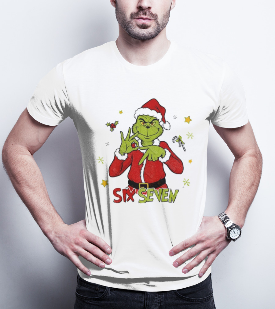 Grinch Santa Six Seven 6 7 Meme Christmas Stars Candy Cane T-Shirt