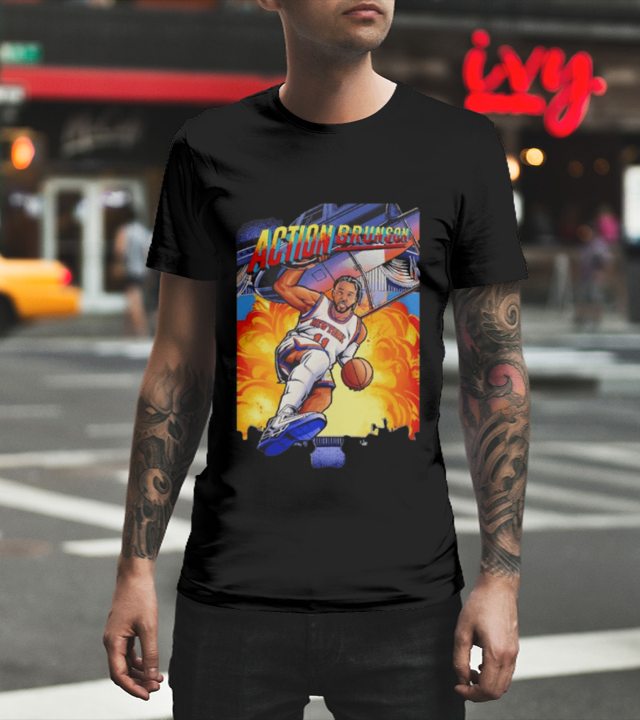 Action Brunson New York Knicks Basketball Comic Explosive Dynamic T-Shirt