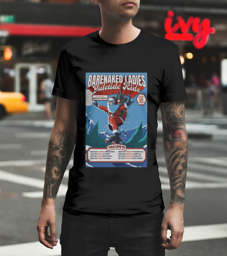 Barenaked Ladies Yuletide Ride UK Tour 2026 Santa With Special Guest Boothby Graffoe T-Shirt
