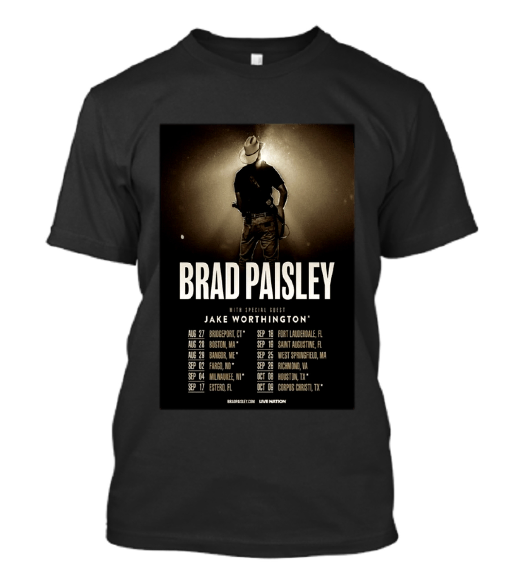 Brad Paisley 2026 Tour Dates With Jake Worthington Guest Performance T-Shirt