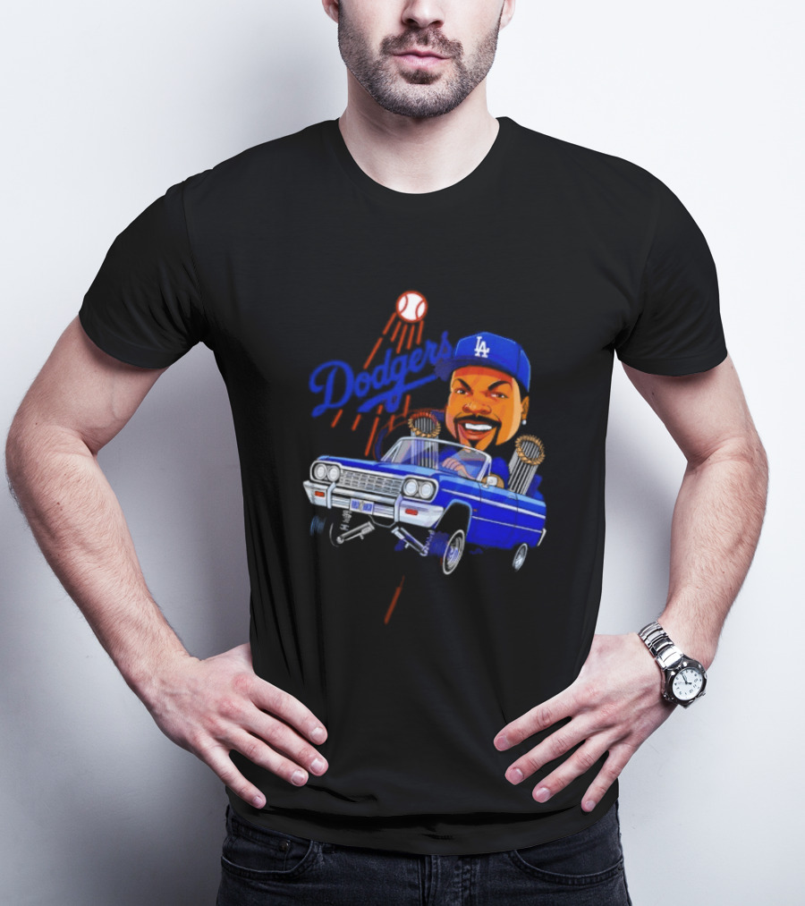Ice Cube Cartoon Driving Lowrider Los Angeles Dodgers Baseball T-Shirt