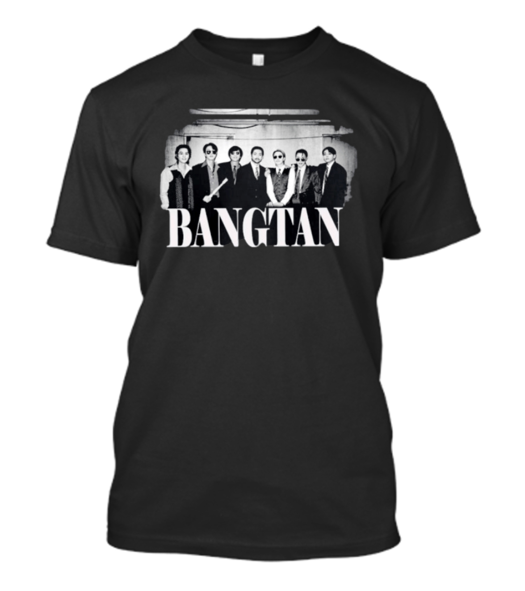 Bangtan Kpop 7 Member Boy Band Black And White T-Shirt