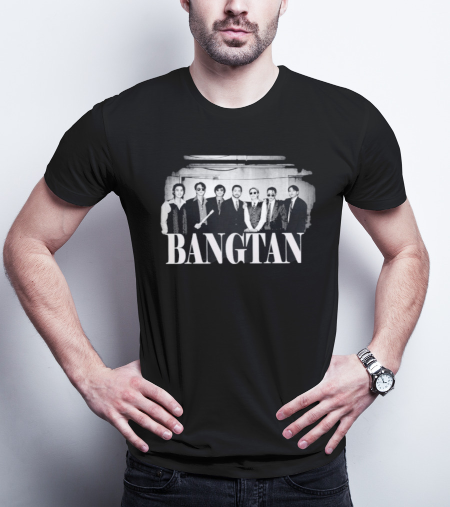 Bangtan Kpop 7 Member Boy Band Black And White T-Shirt