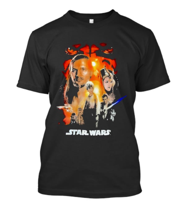 Star Wars The Phantom Menace Movie Characters And Lightsaber T-Shirt
