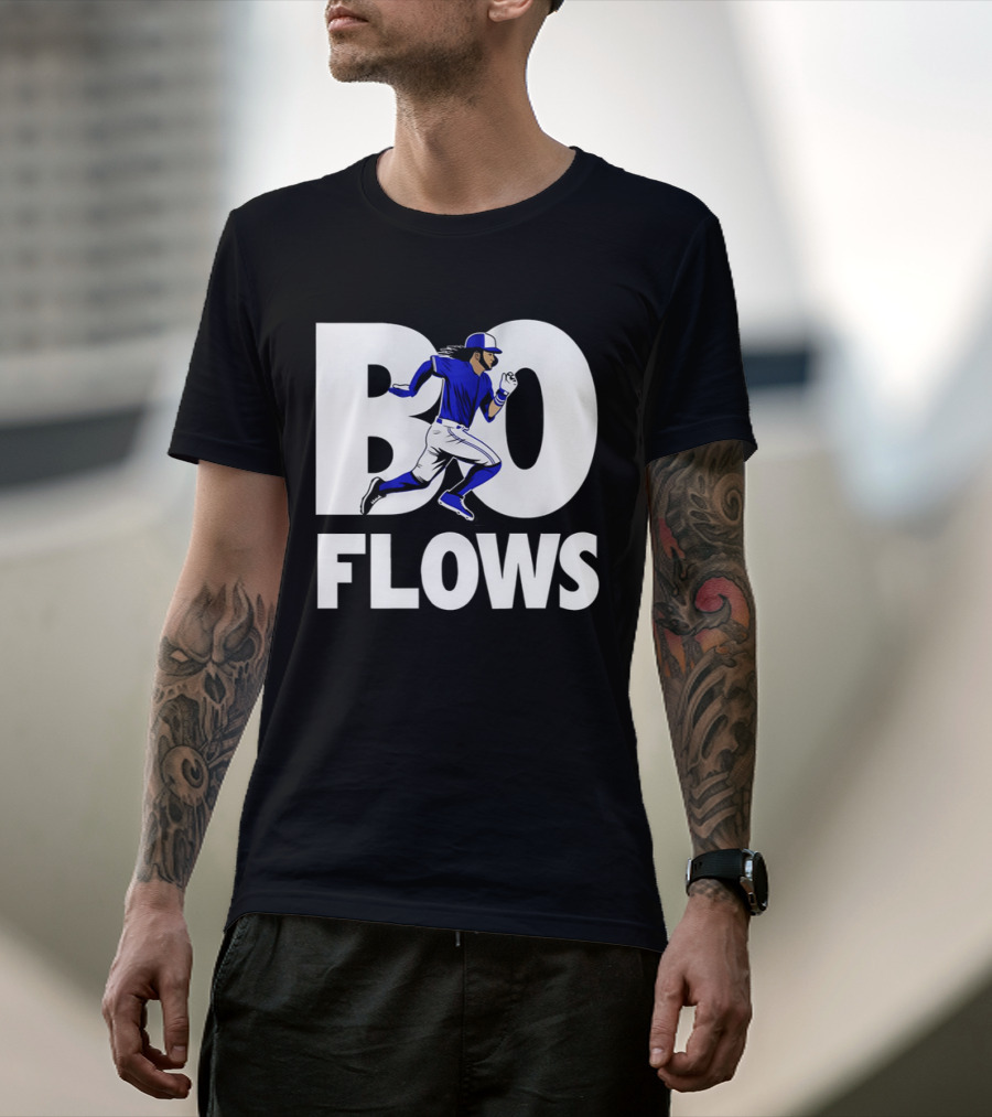 Bo Flows Running Baseball Player In Blue Uniform T-Shirt