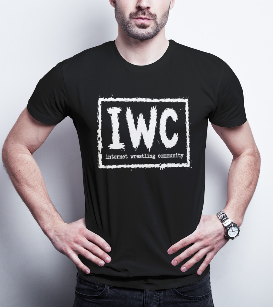 IWC Internet Wrestling Community Textured White Typographic Block T-Shirt