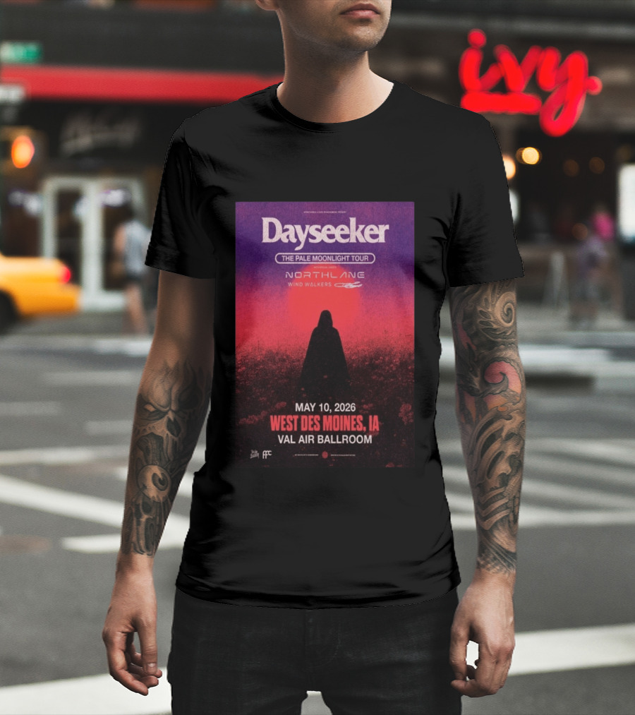 Dayseeker The Pale Moonlight Tour West Des Moines IA May 10 2026 Val Air Ballroom Northlane Wind Walkers T-Shirt