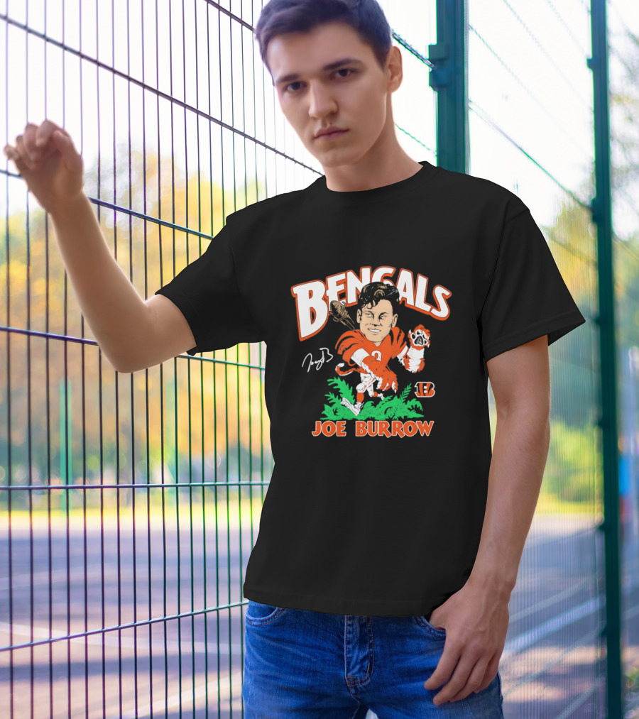 Bengals Joe Burrow Caricature Football T-Shirt