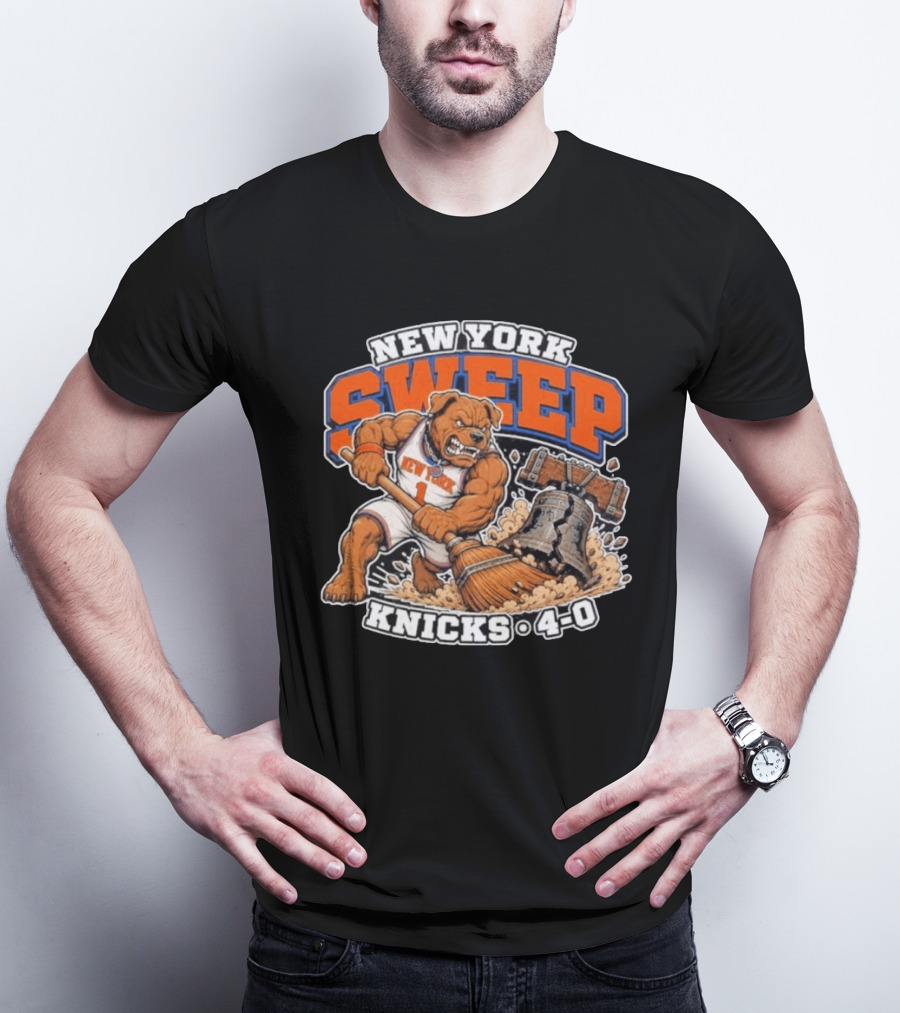 New York Knicks Sweep 76ers Bell Cracked 4 0 T-Shirt
