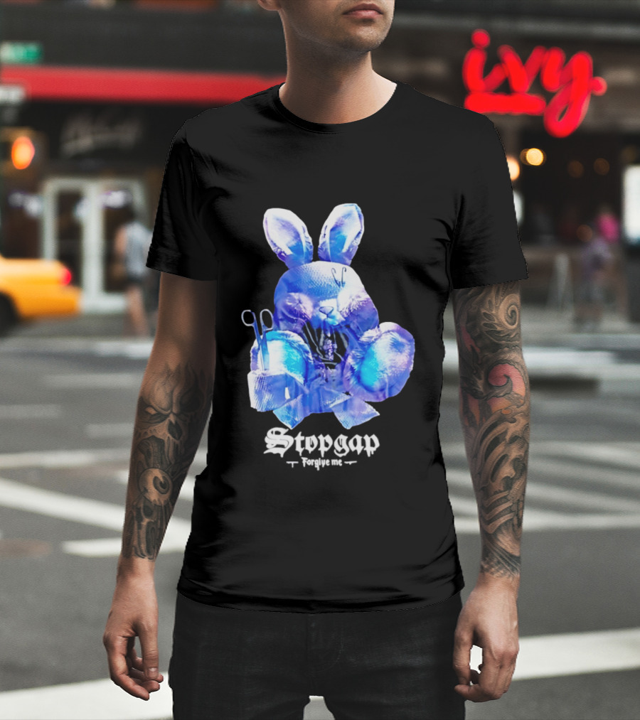 Stopgap Forgive Me Blue Bunny Plush With Scissors T-Shirt