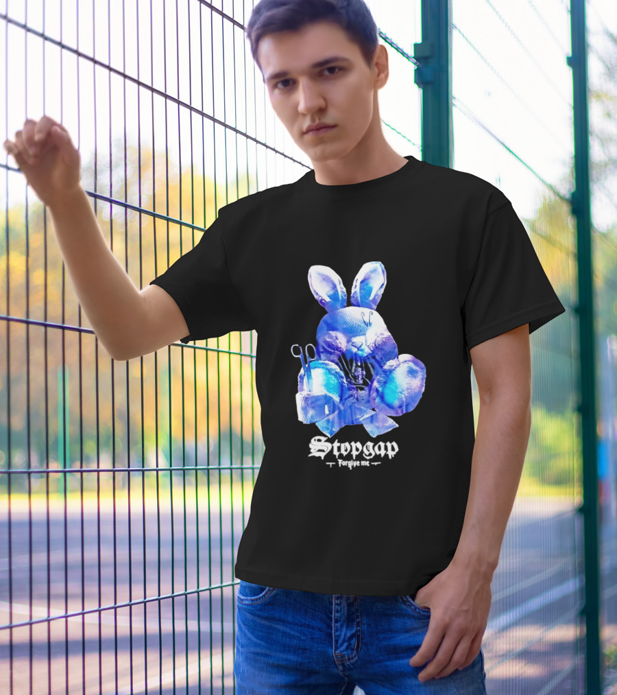 Stopgap Forgive Me Blue Bunny Plush With Scissors T-Shirt