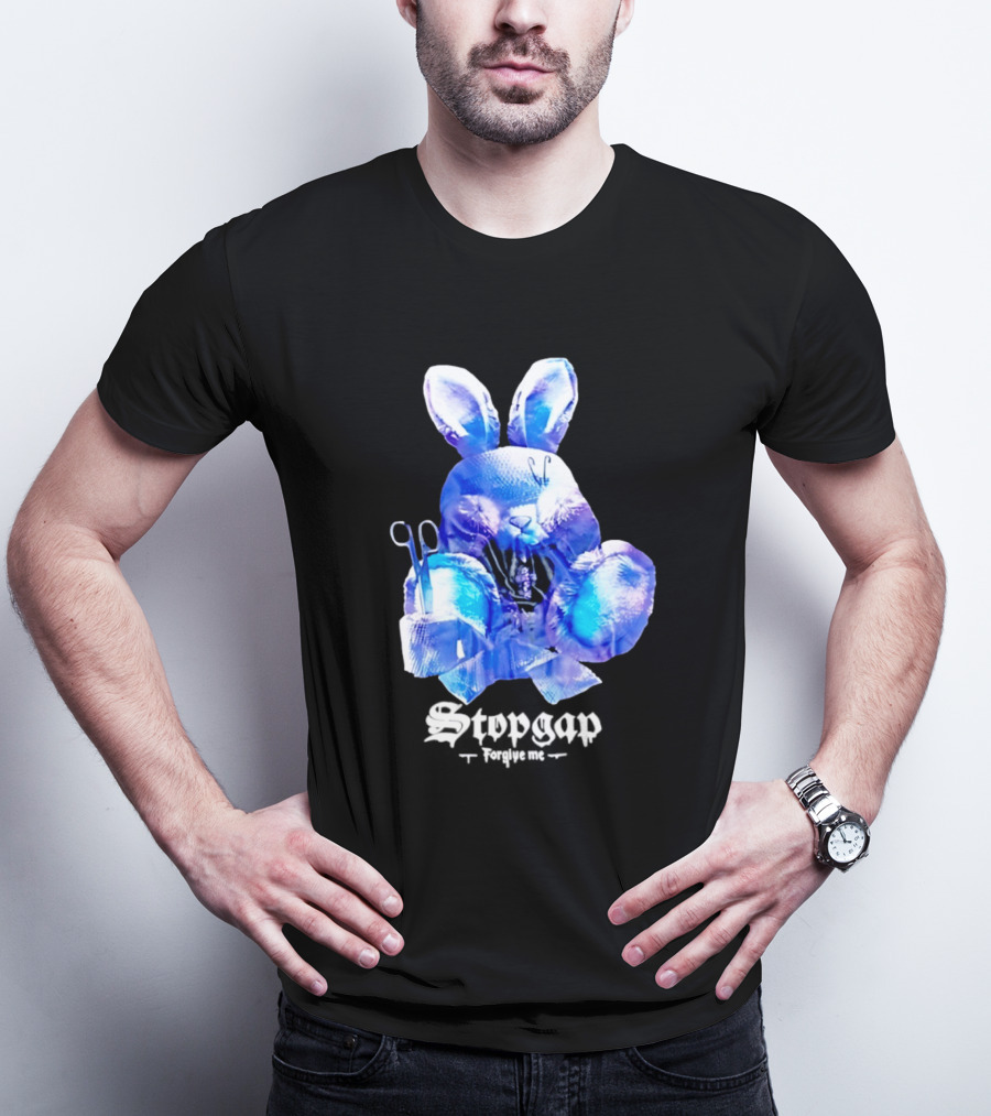 Stopgap Forgive Me Blue Bunny Plush With Scissors T-Shirt