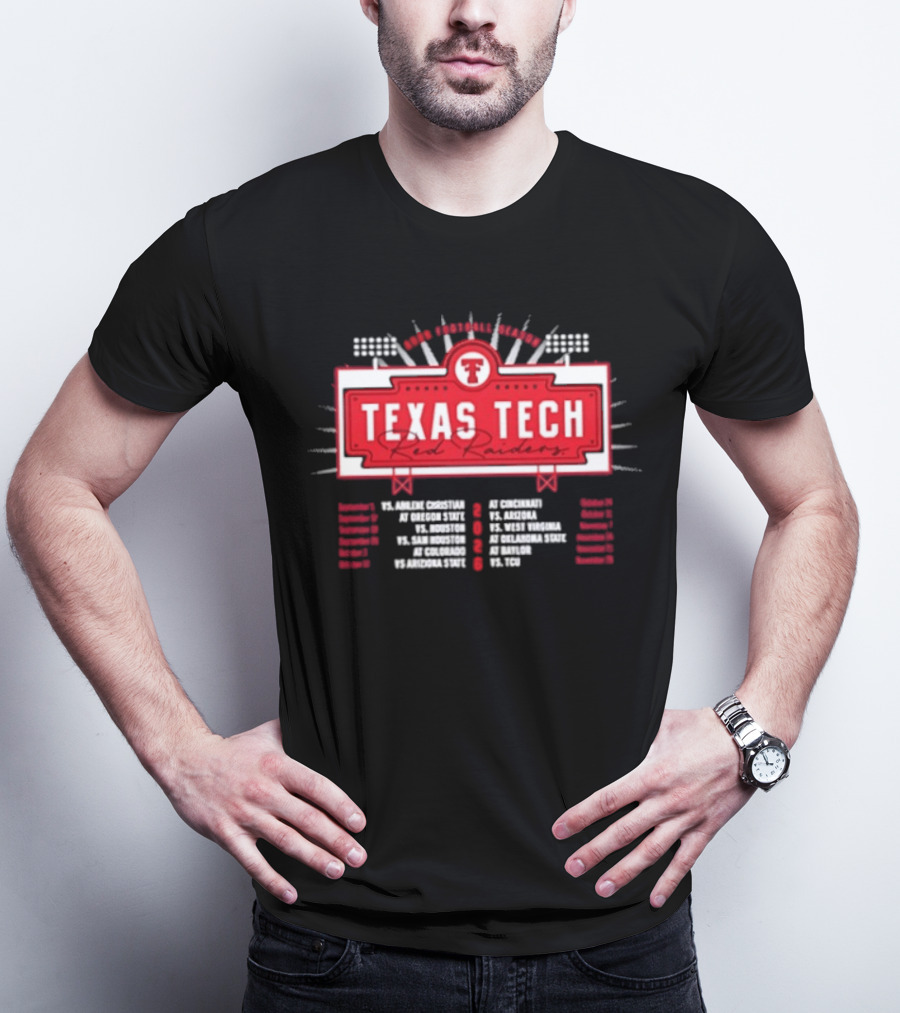 Texas Tech Red Raiders 2026 Football Schedule With Stadium Lights And Team T-Shirt