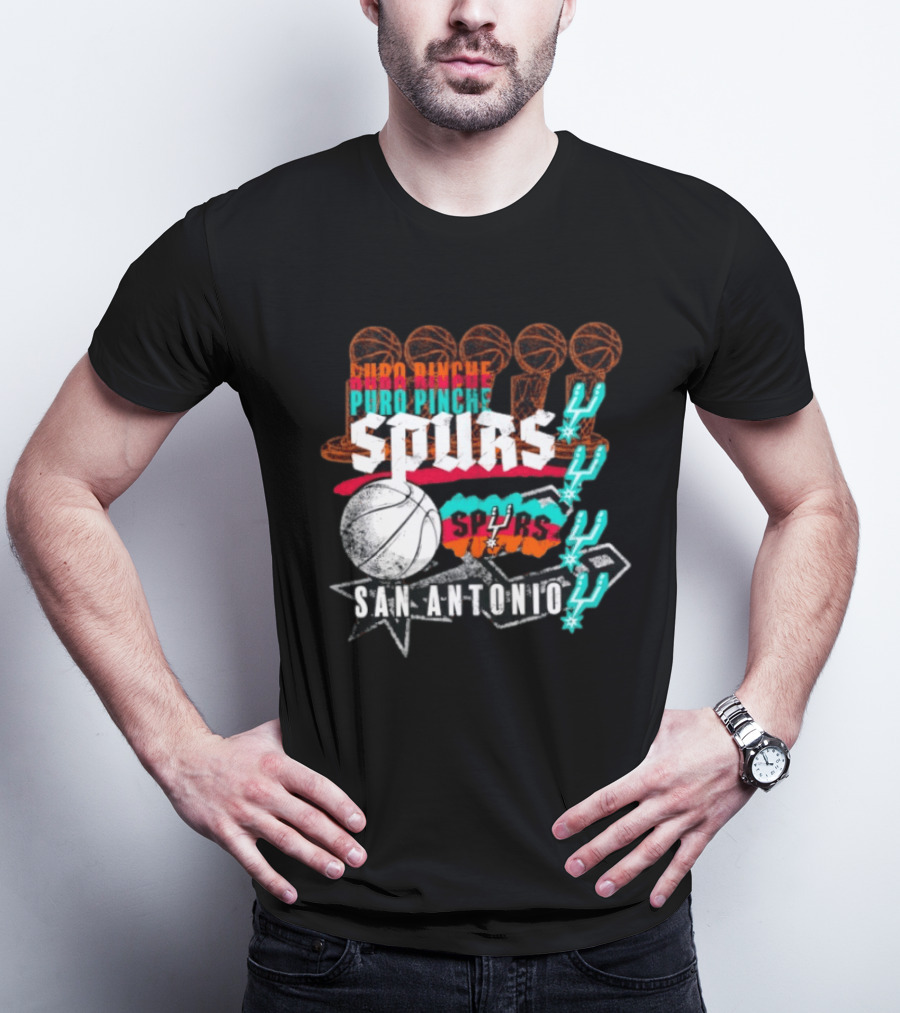 San Antonio Spurs Puro Pinche Basketball Trophy Icons And 90s T-Shirt